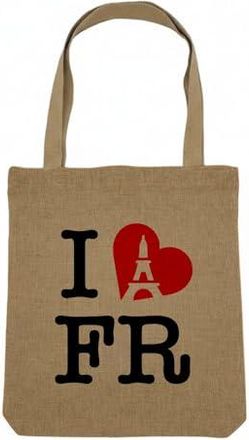 Fabulous Sac Shopping Tote Bag Aspect Lin - I Love FR France Voyage Vacances Paris - Sac de Courses Toile Epaisse 360g Beige Naturel Cabas Port&eacute; Epaule Solide 