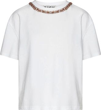 John Richmond Femme, Tops, Blanc, Taille: 40 FR T-shirt &agrave; col rond d&eacute;cor&eacute;