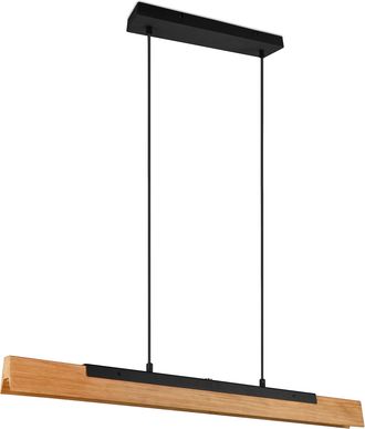 Trio Leuchten LED Pendelleuchte Kerala 341610132, Metall Schwarz matt, Holz naturbelassen, inkl. 25 Watt LED, Switch Dimmer