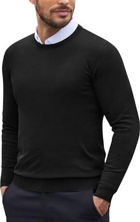Coofandy Pull &agrave; col rond pour homme, coupe ajust&eacute;e, l&eacute;ger, manches longues, pull tricot&eacute; pour homme, Noir, XL