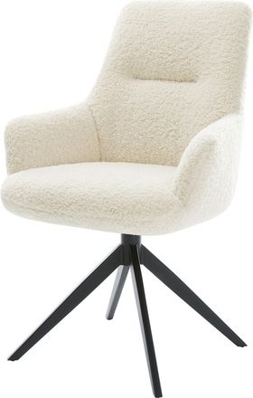DELIFE Esszimmerstuhl Zelia-Flex mit Armlehnen Kreuzgestell breit Schwarz Teddystoff Beige 360° drehbar Wippfunktion Taschenfederkern
