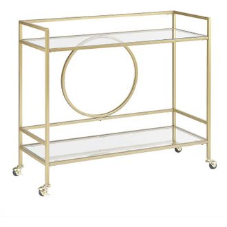 Beliani Chariot de cuisine Dor&eacute; Glam &agrave; Roulettes Deux Etag&egrave;res en Verre Ouvertes 75 x 45 cm Kerry