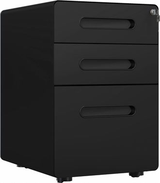 Vinsetto Rollcontainer mit 3 Schubladen mobiler Aktenschrank mit Rollen abschließbar Büroschrank mit Hängeregistratur Stiftfach, Bürocontainer Schreibtisch Unt