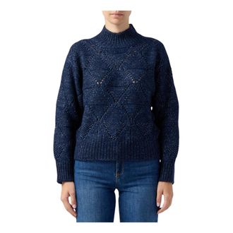Ermanno Scervino Pull &agrave; col roul&eacute; avec motif losanges - Femme - Pulls - Bleu - Taille: 36 FR