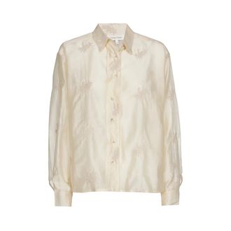Marie M&eacute;ro Femme, Blouses et Chemises, Beige, Taille: 48 FR Chemise Transparente Brod&eacute;E
