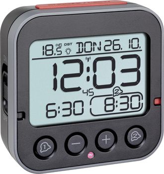 TFA Dostmann Bingo 2.0 digitaler Funk-Wecker mit Temperaturanzeige, Kunststoff, schwarz, (L) 95 x (B) 41 x (H) 96 mm