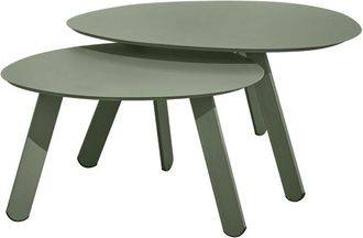 Oviala Lot de 2 tables basses gigognes de jardin vert kaki