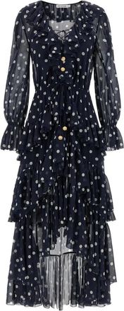 Self Portrait Femme, Robes, Bleu, Taille: 40 FR Robe Maxi Georgette &agrave; Volants et Pois