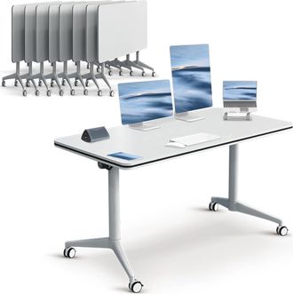 Generic Klappbarer Konferenztisch, moderner rechteckiger, mobiler Schreibtisch mit leisen Schwenkrollen f&uuml;r B&uuml;robesprechungen und Schulungen, platzsparendes D