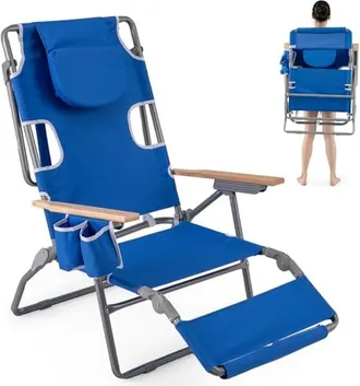 Giantex Chaise Longue Pliable, Fauteuil de Bronzage avec Trou pour Visage, Repose-Pieds & Dossier R&eacute;glables, Sac de Rangement, Chaise de Plage Portable Inclin