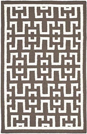 Safavieh Tapis Contemporain Pour Salon, Salle à manger, Chambre à coucher - Dhurrie Collection, Tapis à poil court, Chocolat et Ivoire, 152 X 244 cm