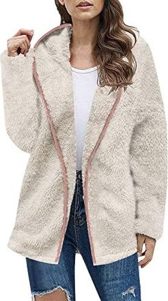 Generic Veste en peluche pour femme - Manteau en peluche Fuzyy - Style décontracté - Tendance - Épais - Couleur unie - Cardigan à manches - Pour lextérieur et