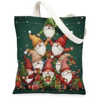Generic Sacs fourre-tout en toile avec motif de nain de No&euml;l, personnages de vacances amusants, sacs d&eacute;picerie respectueux de lenvironnement, vintage, l&eacute;gers,