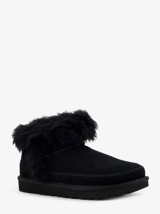 UGG Womens Classic Ultra Mini Suede Boots Black Leather-Rubber Leather/rubber