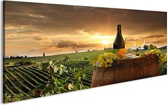Islandburner Tableau sur toile Vin blanc avec tonneau sur le vignoble dans le Chianti, Toscane, Italie Poster, Cadeau, Images KIA-Pano-FR
