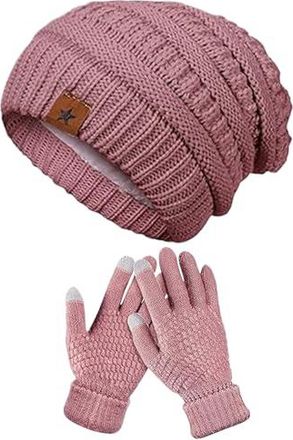 Generico Ensemble dhiver - Bonnet thermique 9 pouces | Gants tricot&eacute;s en acrylique - Moufles et bonnet coupe-vent pour &eacute;cran tactile pour filles et gar&ccedil;ons - C