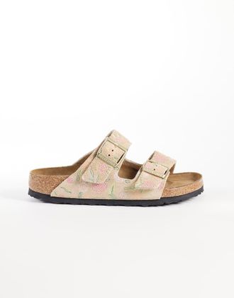 Birkenstock Arizona - Wildleder-Sandalen in Sandcastle mit Blumenmuster-Neutral