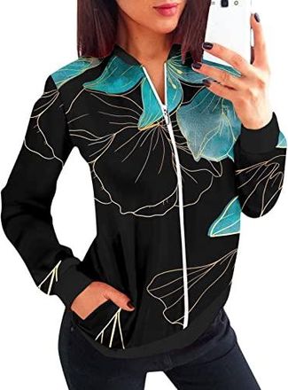 Generic Vestes pour femmes, d&eacute;contract&eacute;es, l&eacute;g&egrave;res, &agrave; fermeture &eacute;clair, imprim&eacute; floral, 2026, Vert, L