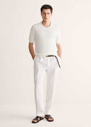Mango Lyocell-Baumwoll-Strickpolo cremewei&szlig; - Herren - XL - MANGO MAN