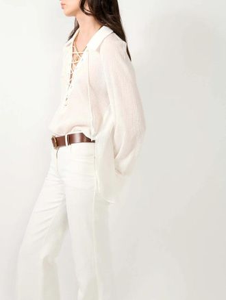 Barbara Bui Lace-Up Ribbed Blouse - Cream