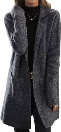 Generic Cardigan long en tricot léger ouvert sur le devant pour femme, manteau habillé, décontracté, tenue dautomne, gris foncé, XL