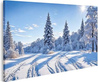 Islandburner Prime Bild auf Leinwand Winterlandschaft Schnee bedeckt Boden Bäume mit Frost geschmückt malerisches Panorama Bilder Wandbilder Poster