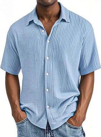 Generic Ventes Flash en Cours Et Soldes Chemise Homme Col Chinois Noir Manches Courtes Blanche Satin Hawaienne XXXL Lin Haut Été Coton Tee Shirt Travail Annee