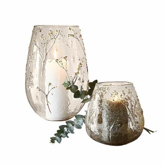 Loberon Windlicht 2er Set Elorisse, Zwei Gr&ouml;&szlig;en, fein Eingearbeitete Trockenbl&uuml;ten, Romantischer Look, Mundgeblasen, Dekoration, Wohn-Accessoires, Glas, klar/