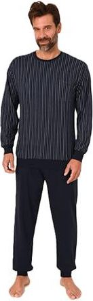 Normann Pyjama pour homme avec poignets rayés, 100 % coton, également en grande taille, bleu, 60-62