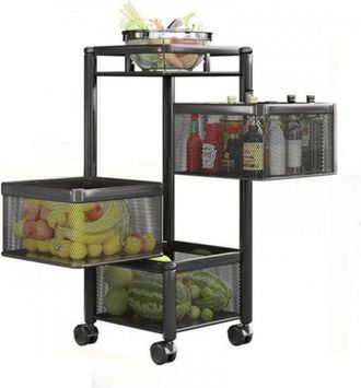 Generic K&uuml;chenwagen, 3-stufiges, drehbares Lagerregal mit feststellbaren R&auml;dern und herausnehmbaren K&ouml;rben, platzsparender Organizer f&uuml;r K&uuml;che, Bad oder Schla
