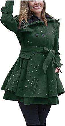 Generic Vestes pour femmes en fausse laine pour femmes, manteau chaud et mince, manteau &eacute;pais &agrave; boutons, manteaux dhiver longs, Vert, 3XL