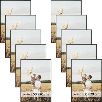 Woltu Bilderrahmen 50x70 cm, 10 Set, Fotorahmen Schwarz, Aluminium, mit Passepartout, zum vertikalen oder horizontalen Aufh&auml;ngen/Aufstellen, f&uuml;r Fotos, Bild