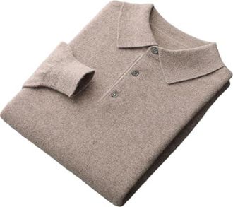 Generic Pull &agrave; manches longues en cachemire pour homme Col polo Pull d&eacute;contract&eacute; ample, Marron et gris., L