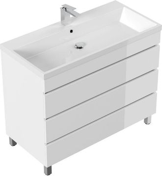 Magnolia Home Stand Badm&ouml;bel Via 100 SoftClose weiss hochglanz mit drei grifflosen Schubladen