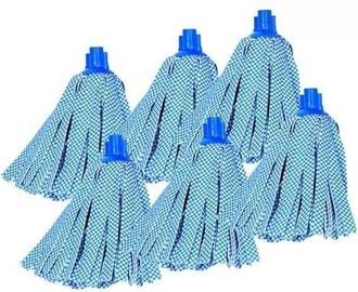 MSV Packung mit 6 Ersatzpads f&uuml;r Mop aus Viskose blau - inklusive Adapter f&uuml;r Sechskantspitze