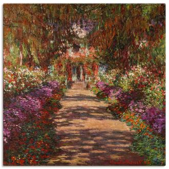 Artland Wanddeko Leinwand Bilder Wandbild 100x100 cm Pflanzen Bäume Blumen Weg in Monets Garten in Giverny 1902 Impressionismus Claude Monet T6UD