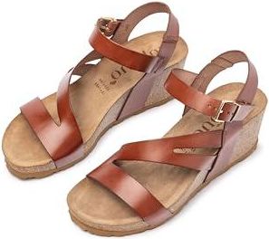 Yokono Sandales à Talon compensé en Cuir pour Femme CADIZ-302 Marron | Chaussures pour Femme Printemps-Été | Cuir de Vache 100% | Semelle de 2 CM