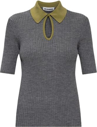 Jil Sander Kurzarm-Poloshirt-Pullover - - Knitwear - Damen - Grau - L