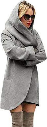 Generic 2026 Vestes pour femmes en laine &agrave; capuche mince manteau ample d&eacute;contract&eacute; &agrave; capuche veste pardessus top, gris fonc&eacute;, 3XL