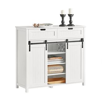 SoBuy Meuble Chaussures, Meuble Entrée, Commode Armoire de Rangement pour Entrée, Salon, Cuisine, Meuble de Rangement avec 2 Tiroirs et 2 Portes de Grange C