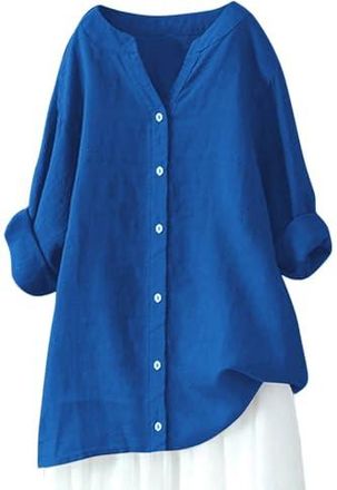 Generic Hauts d&eacute;t&eacute; en lin pour femmes, chemises en gaze d&eacute;contract&eacute;es &agrave; franges pour printemps, tuniques surdimensionn&eacute;es &agrave; manches 3/4, chemisier &agrave; manches l