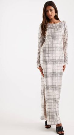 4th & Reckless 4- th & Reckless - Robe longue &agrave; carreaux avec encolure d&eacute;gag&eacute;e et liens dans le dos - Blanc-Multicolore