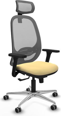 Piqueras y Crespo Atmungsaktiver Schreibtischstuhl mit 3D-Armen, h&ouml;henverstellbare Lendenwirbelst&uuml;tze und h&ouml;henverstellbares Kopfteil, Grau/Cremefarben
