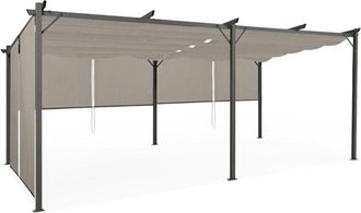 IDMarket Pergola &eacute;dition sp&eacute;ciale toit r&eacute;tractable 3x6 M et 6 stores taupe