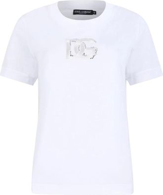 Dolce & Gabbana Femme, Tops, Blanc, Taille: 40 FR DG Logo T-Shirt