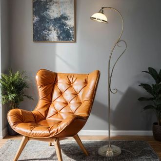 Licht-Erlebnisse Jugendstil Stehlampe Messing Antik - Elegante Stehlampe mit Kabelschalter - Klassische Stehleuchte Wohnzimmer - 159 cm - E27 - Leselampe Antik