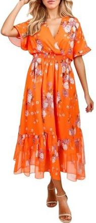 Generic Robes boh&egrave;me 2026 pour femmes, robe mi-longue, &agrave; manches courtes et col rond, robe d&eacute;t&eacute; d&eacute;contract&eacute;e, ample, longue pour la plage, Orange, XXL