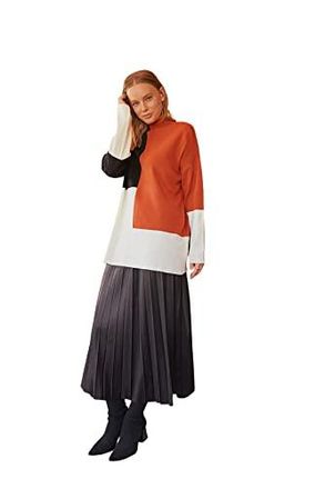 Trendyol Damen Farbblock Lange &Auml;rmel Entspannt Hijab-Sweater Pull-Over, Brown, XXL aux Femmes
