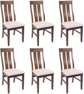 Hhg 6er-Set Esszimmerstuhl HHG-675, K&uuml;chenstuhl Lehnstuhl Stuhl, Stoff/Textil Massiv-Holz dunkles Gestell, creme