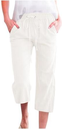 Generic Pantalon &agrave; jambe droite tendance pour le printemps et l&eacute;t&eacute;, pantalon en lin pour femme, pantalon d&eacute;contract&eacute; ample &agrave; jambe large pour la plage, les vo